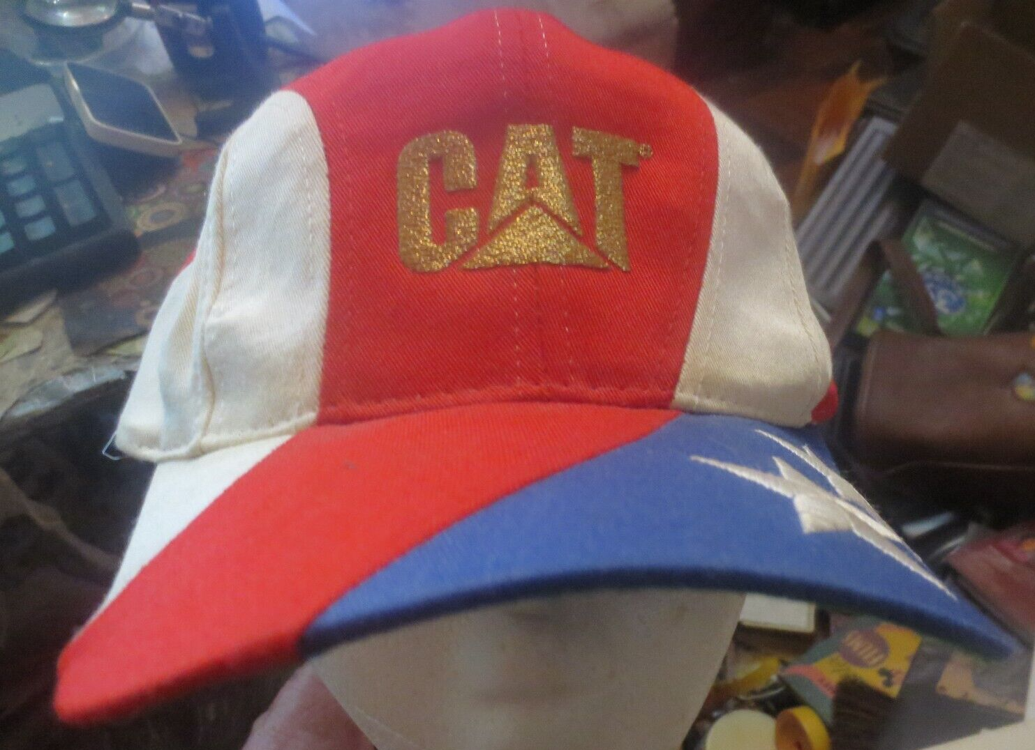 Vintage CAT Caterpillar Adjustable snapback Hat Cap Red White Blue Kati ...