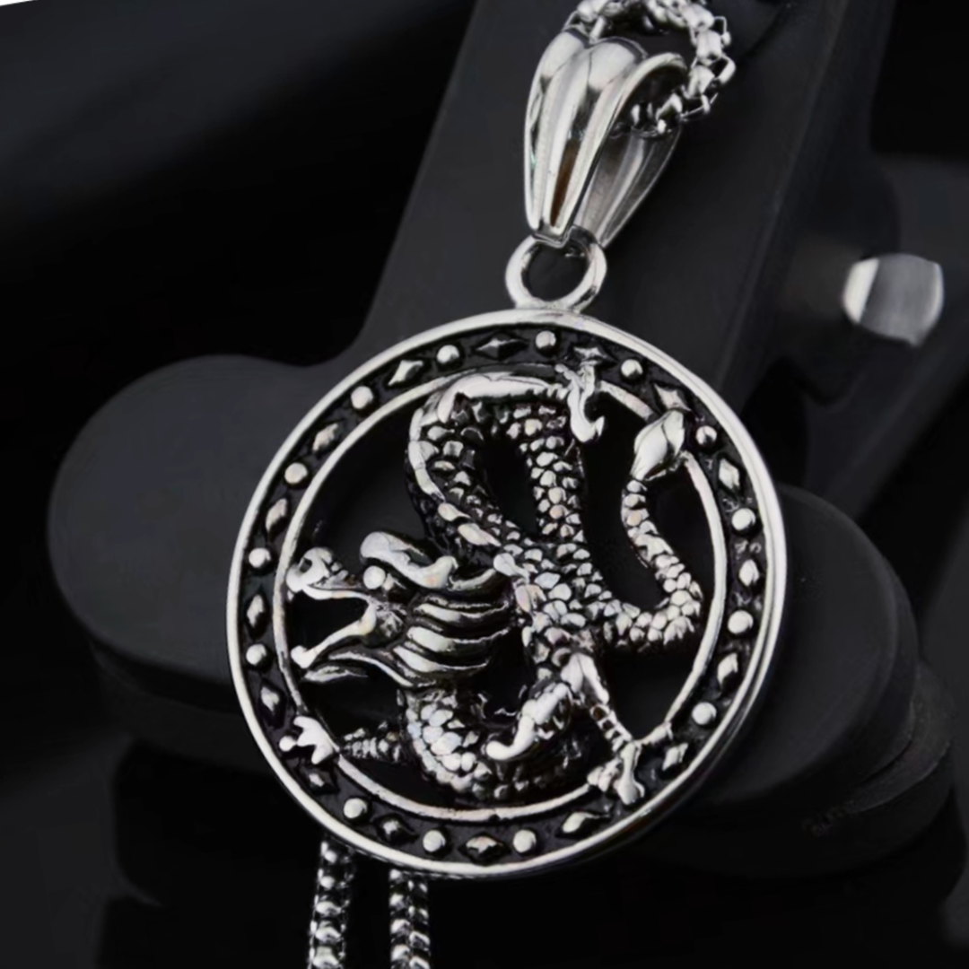 Mens Silver Chinese Dragon Pendant Necklace Punk Biker Jewelry Box ...