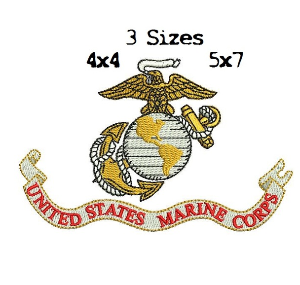 USMC Marine Corps Marines Digitized filled embroidery design Digital ...