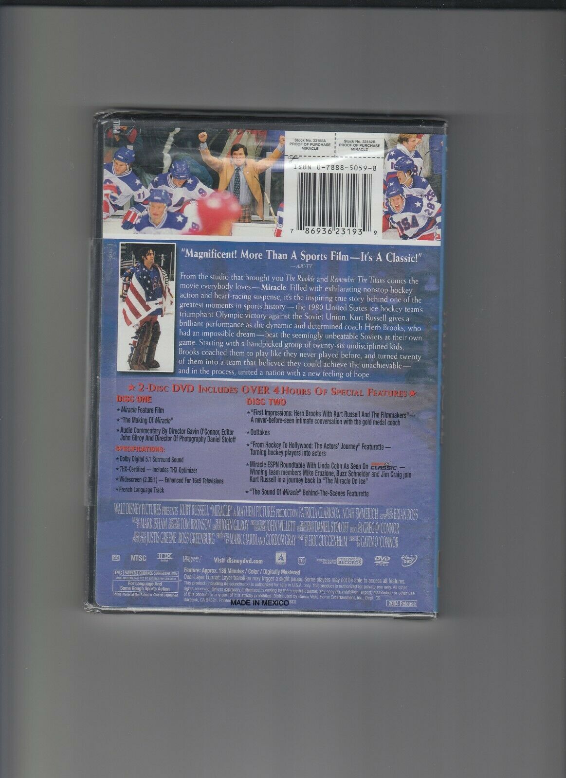 Walt Disney Miracle DVD 1980 Olympic Hockey Team Kurt Russell ...