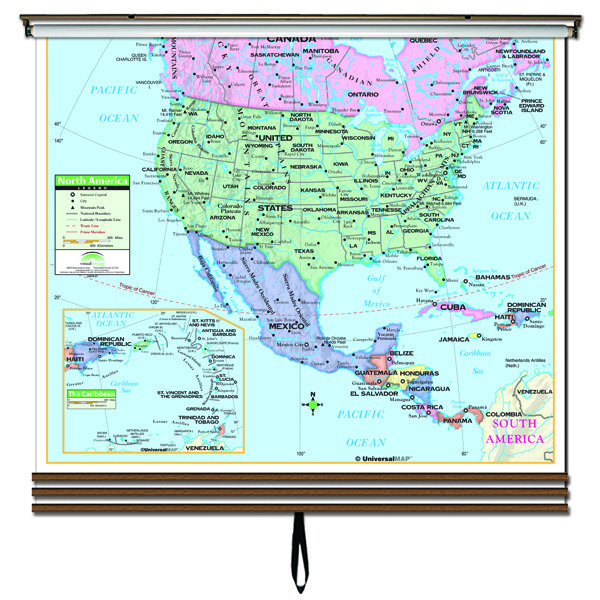 Primary Wall Map Set on Roller w/ Backboard; 3-Map Custom - Maps & Atlases