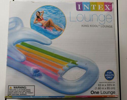 Intex King Kool Lounge Floating Swimming Pool Lounger Blue Headrest ...