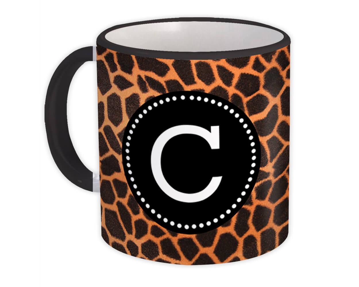 Monogram Letter C : Gift Mug Giraffe Initial ABC Alphabet Animal Print ...