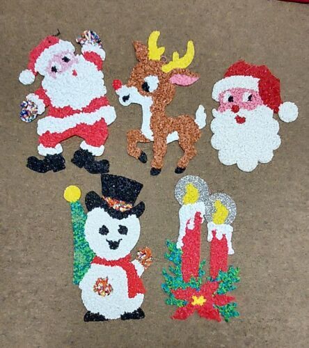 Vintage Christmas Melted Plastic Popcorn Santa Snowman Rudolph Reindeer ...