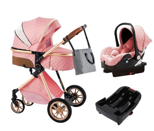 Luxury 3in1 Pink Stitched Eggshell Folding Baby Stroller Bassinet Car ...