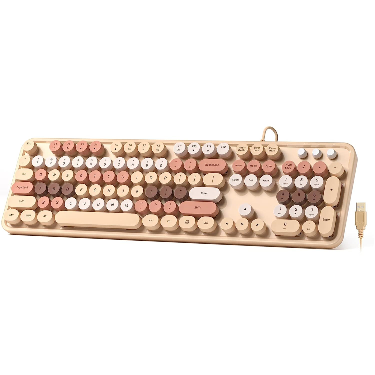 Wired Computer Keyboard, Milk Tea Colorful Typewriter Keyboards, Round ...