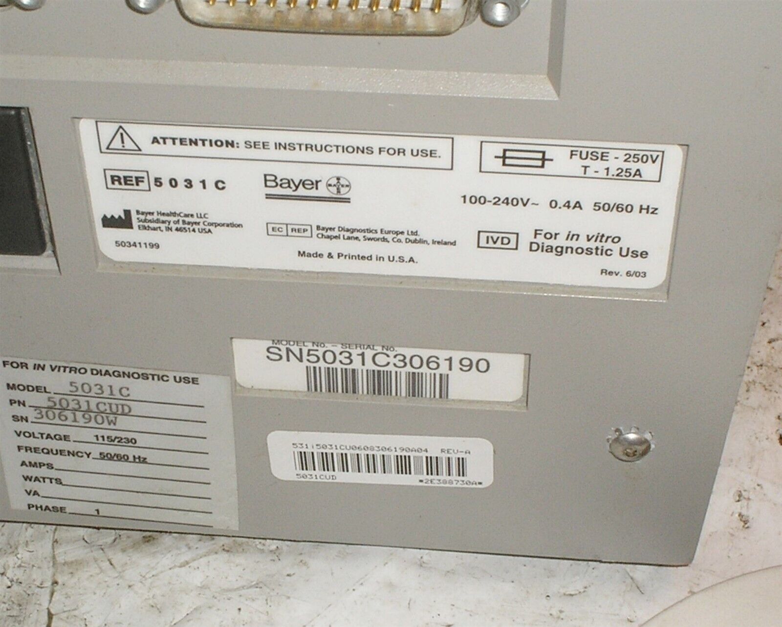 Bayer 5031C DCA 2000+ GlycoHemoglobin Analyzer - Side Cover Falls Off ...