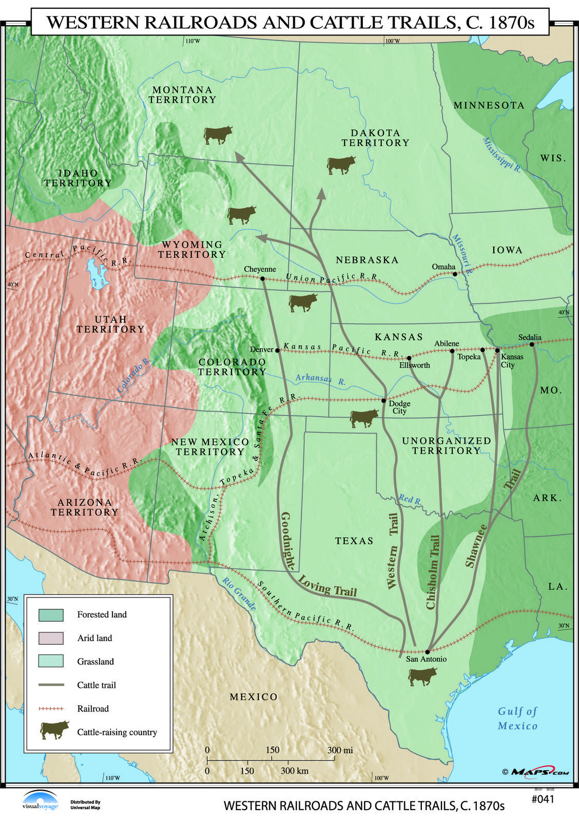 041 Western Railroads & Cattle Trails, 1870s - Maps & Atlases