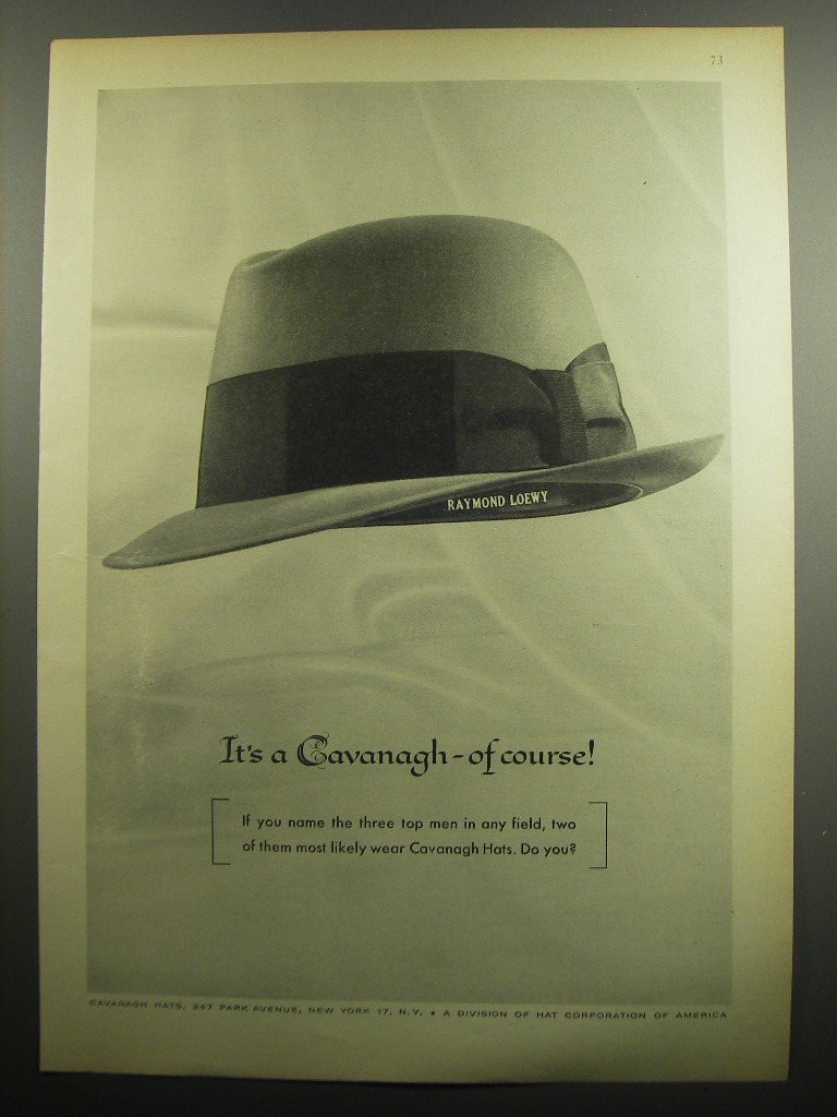 1957 Cavanagh Hats Advertisement - Raymond Loewy - 1980-89