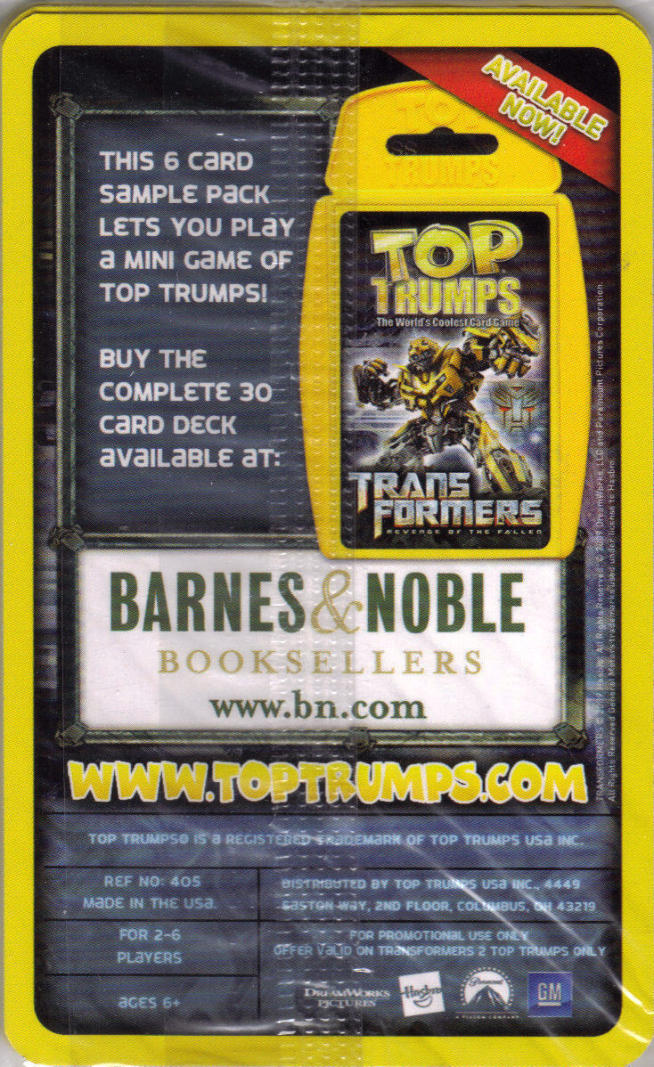 TRANSFORMERS TOP TRUMPS 6-Card Sample Pack - DVDs & Blu-ray Discs