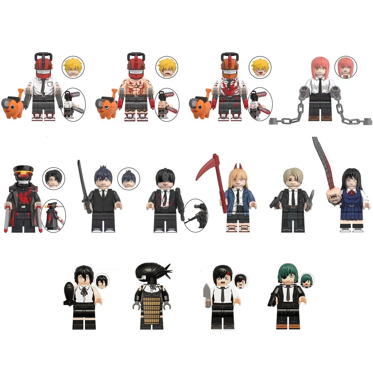 14pcs Chainsaw Man minifigures collection Denji Makima Power Reze Asa ...
