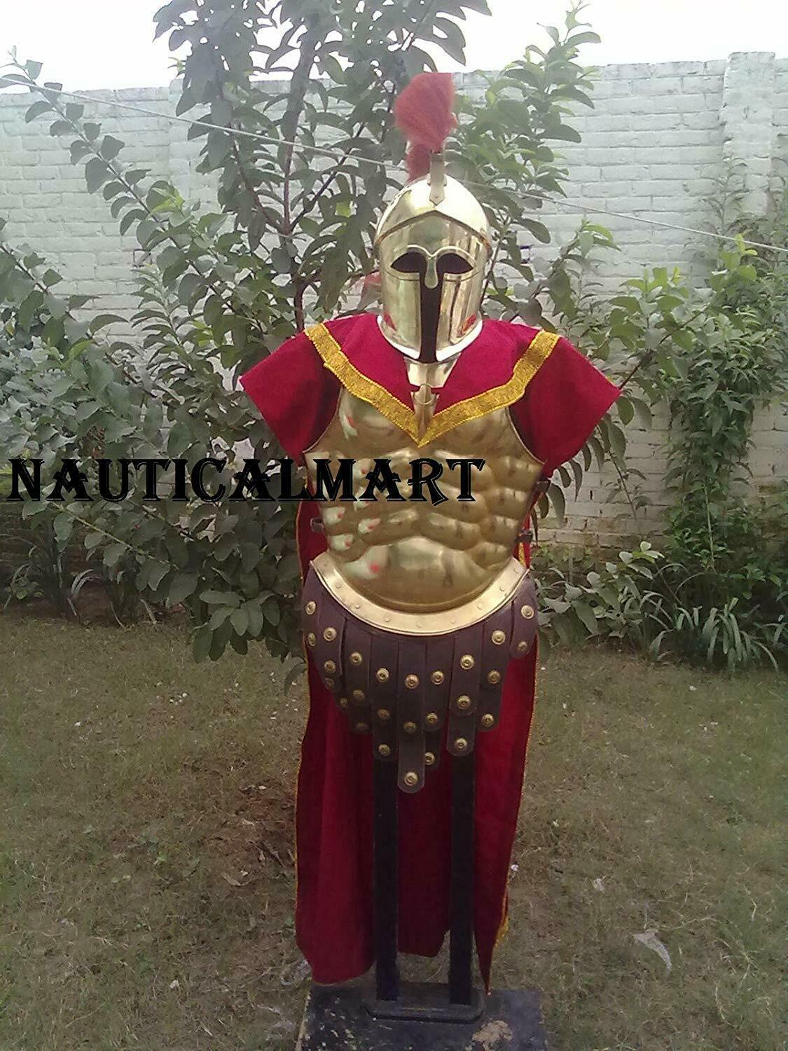 NauticalMart Medieval Brass 300 Spartan Set Muscle Armor Helmet W/Red ...