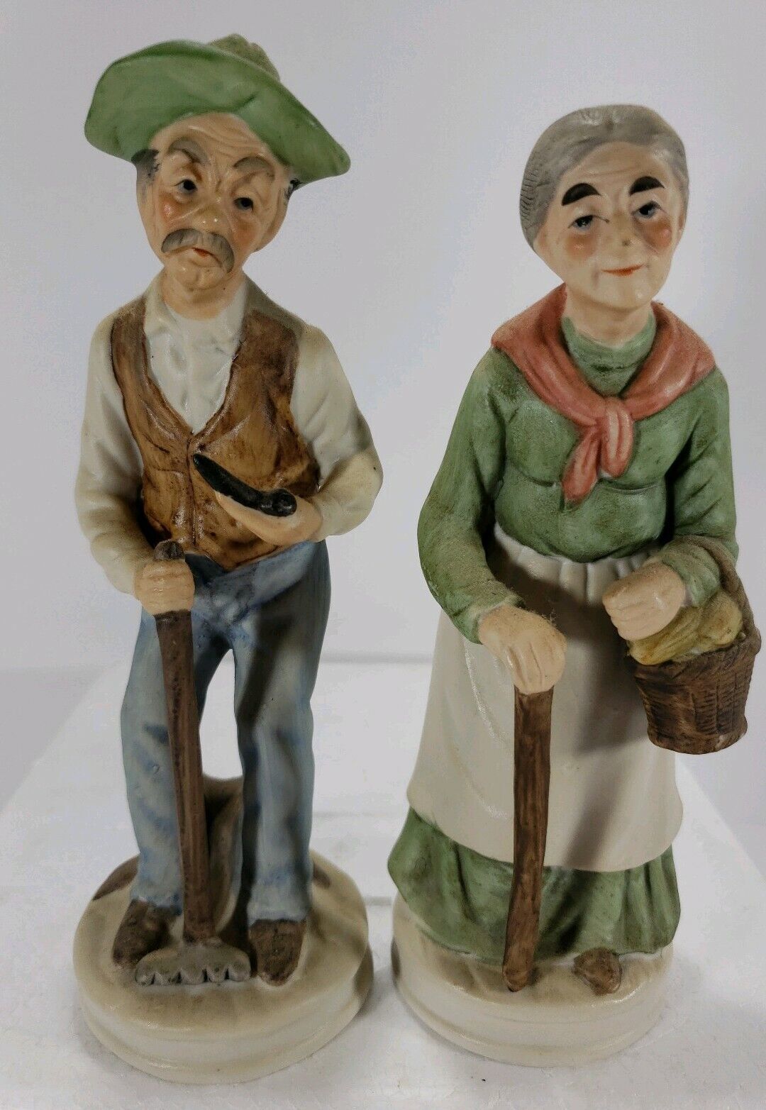 Vintage Figurines- Old Woman & Man with walking sticks. Grandma ...