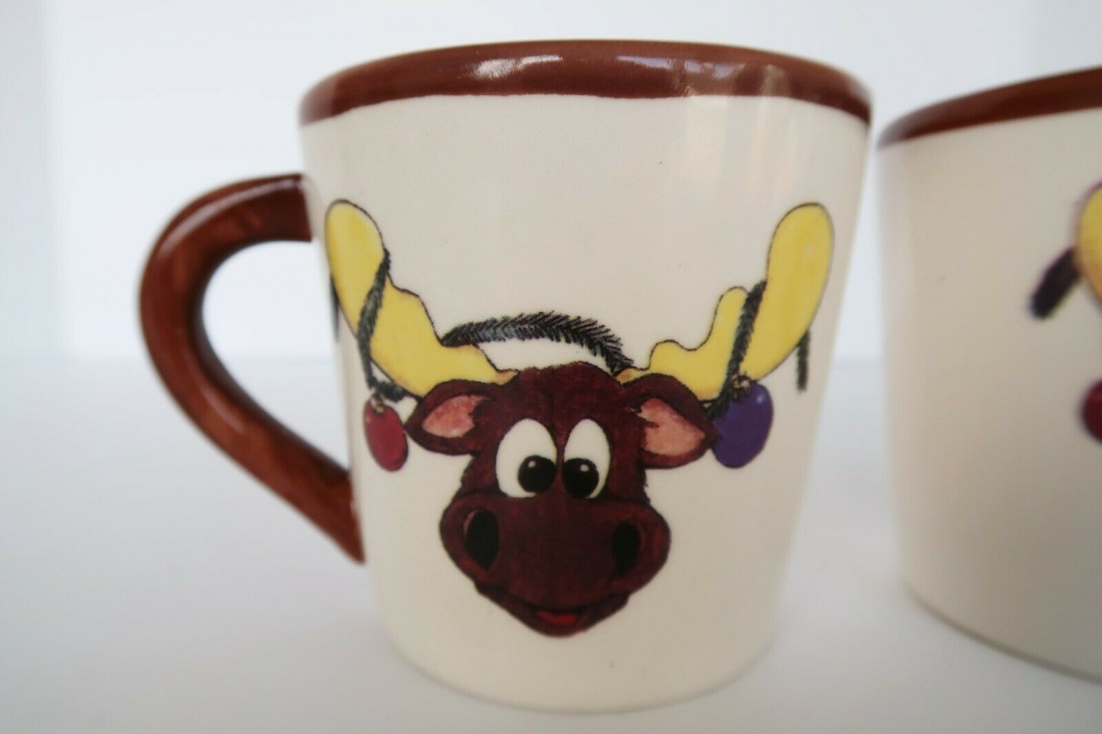 Pair of adorable vintage peek-a-boo Christmas moose mugs - Everything Else