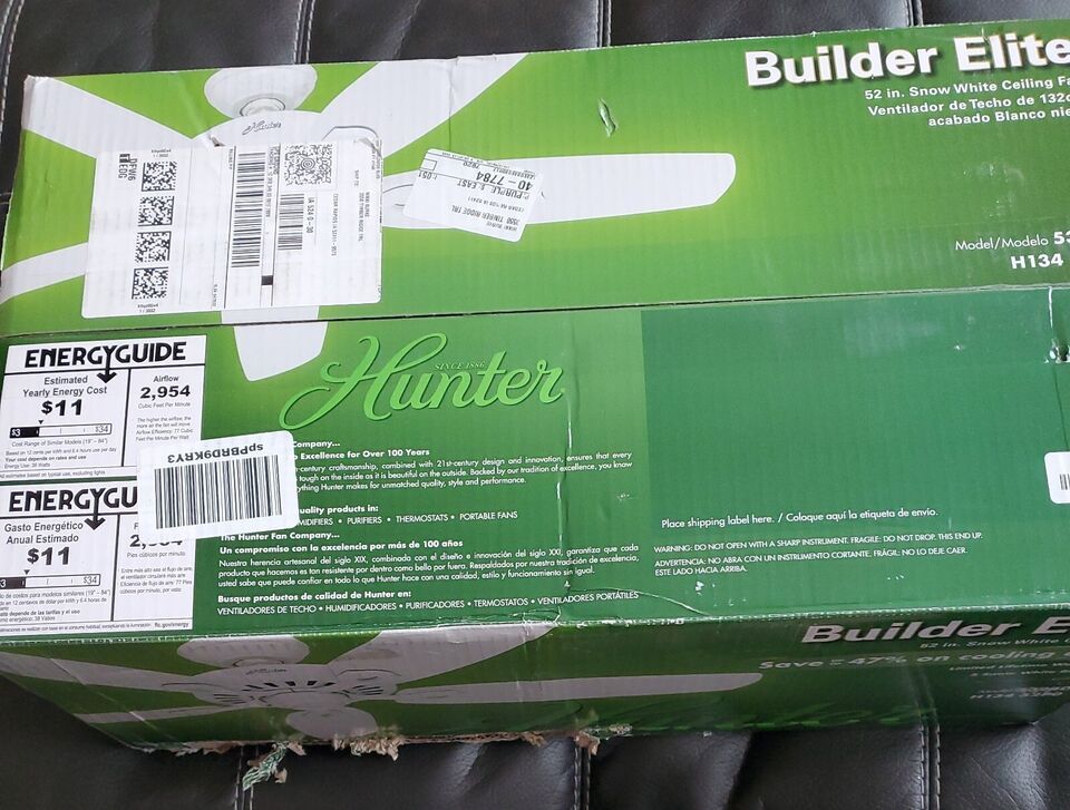 Hunter Builder Elite 52 In. White Ceiling Fan 53240 Hunter Builder H134 ...