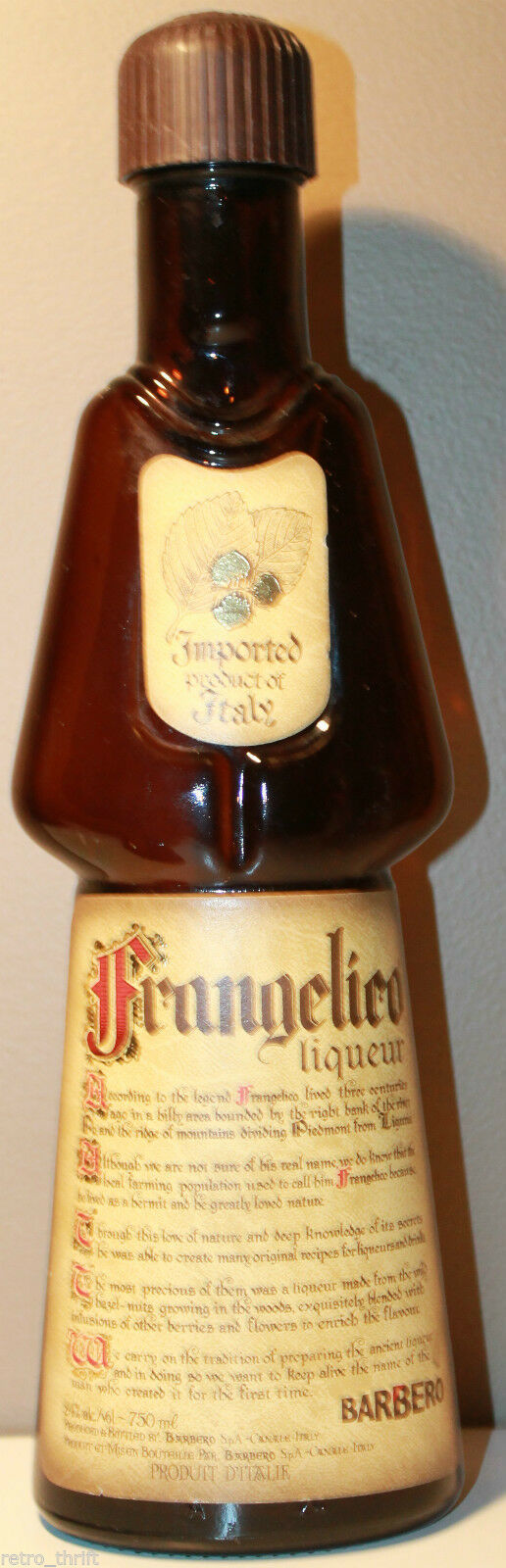 Frangelico Liqueur Empty Brown Bottle 750ml Shaped Like a Monk Barbero ...