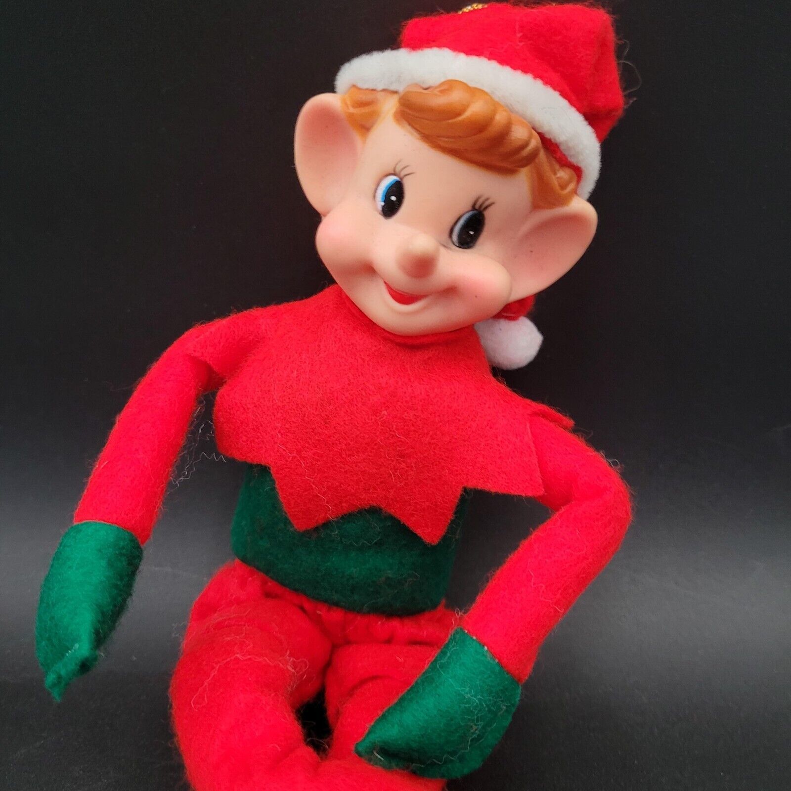 Vintage Rubber Faced Felt Plush Elf Doll Figurine Sitter Christmas 16 ...