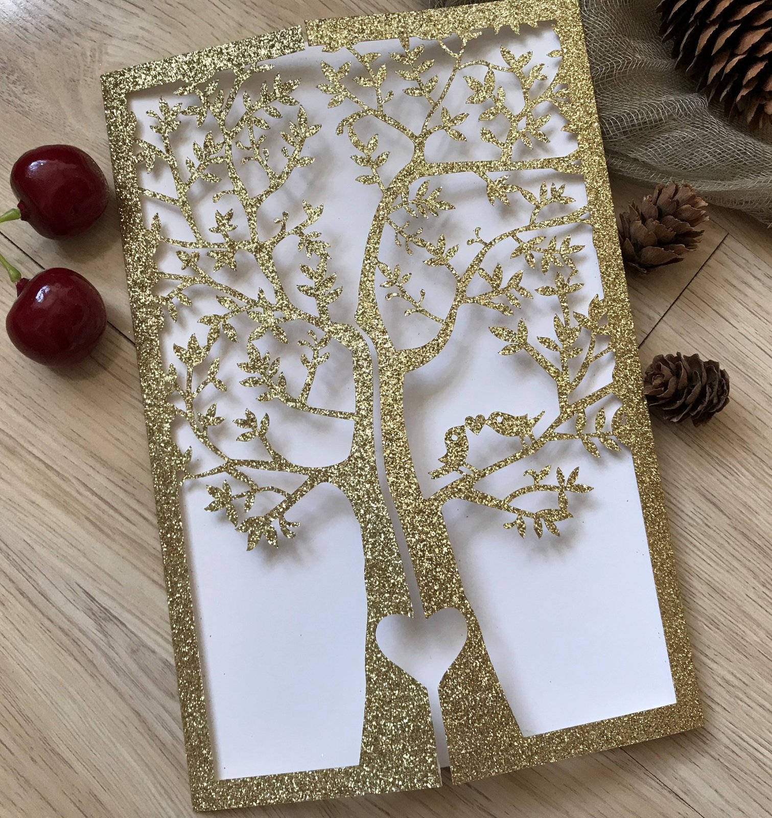 50pcs glitter gold Love Tree laser cut invitations,Laser Cut wedding ...