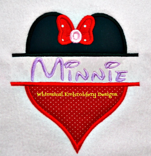 Minnie Mouse Heart Split Applique Machine Embroidery Design - Digital Art