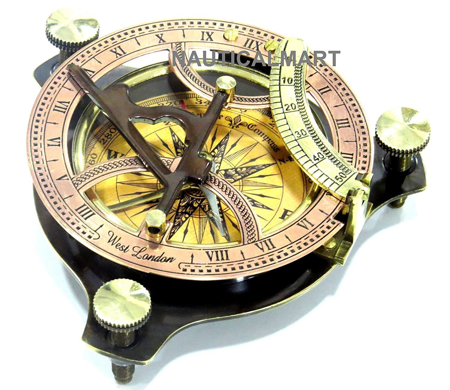 NauticalMart Handmade Brass Pocket Sundial Compass - Compasses