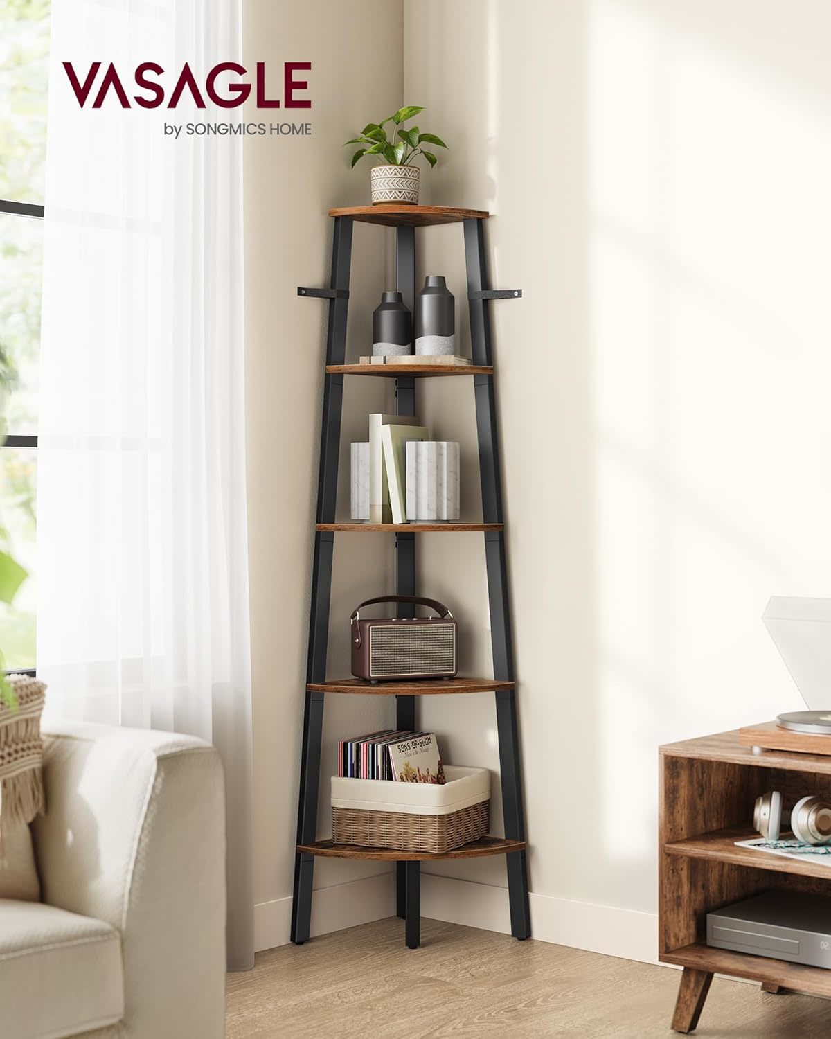 Vasagle Corner Shelf, 5-Tier Corner Bookshelf, Storage Shelving Unit ...