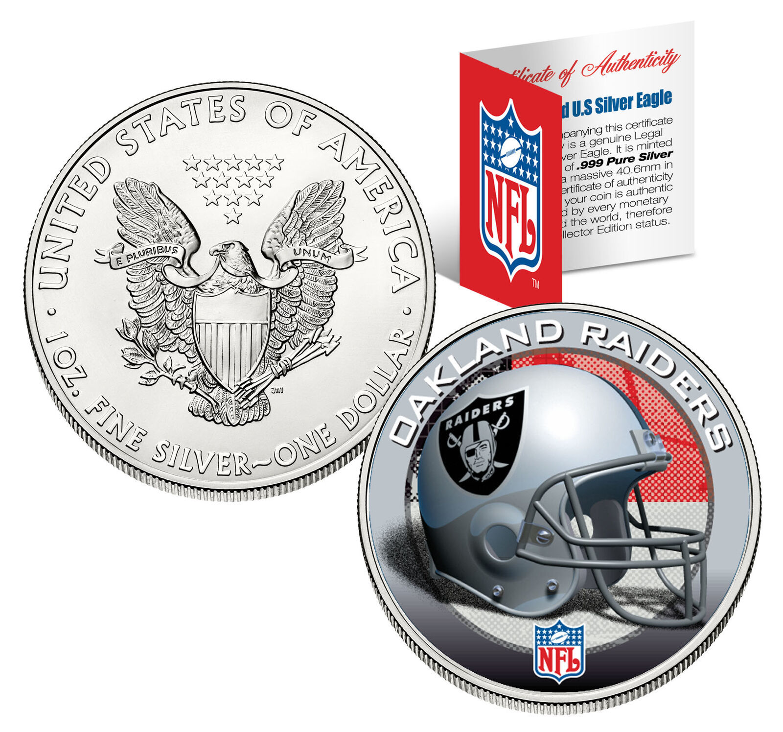 OAKLAND RAIDERS 1 Oz American Silver Eagle $1 US Coin Colorized NFL ...