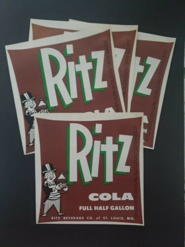 4 Vntage Ritz Cola Full Half Gallon Labels New Old Stock (PB127) - Soda