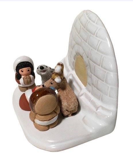 Handmade Unique Ceramic Color Igloo Arctic Eskimo Creche Nativity Small ...