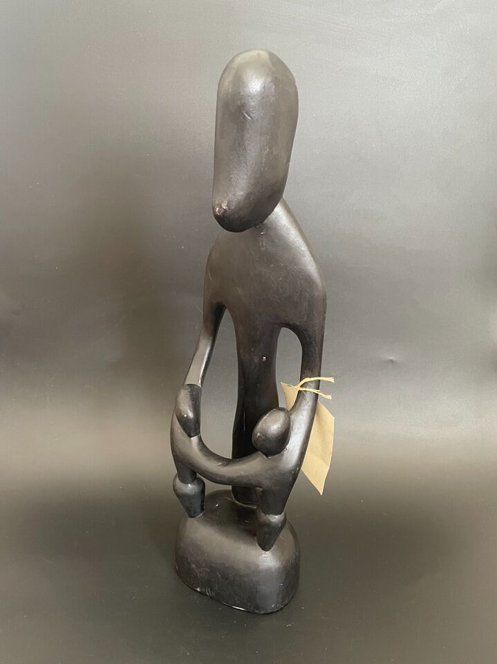17½" Vintage African Wood Carving Family Circle Sculpture Abstract ...