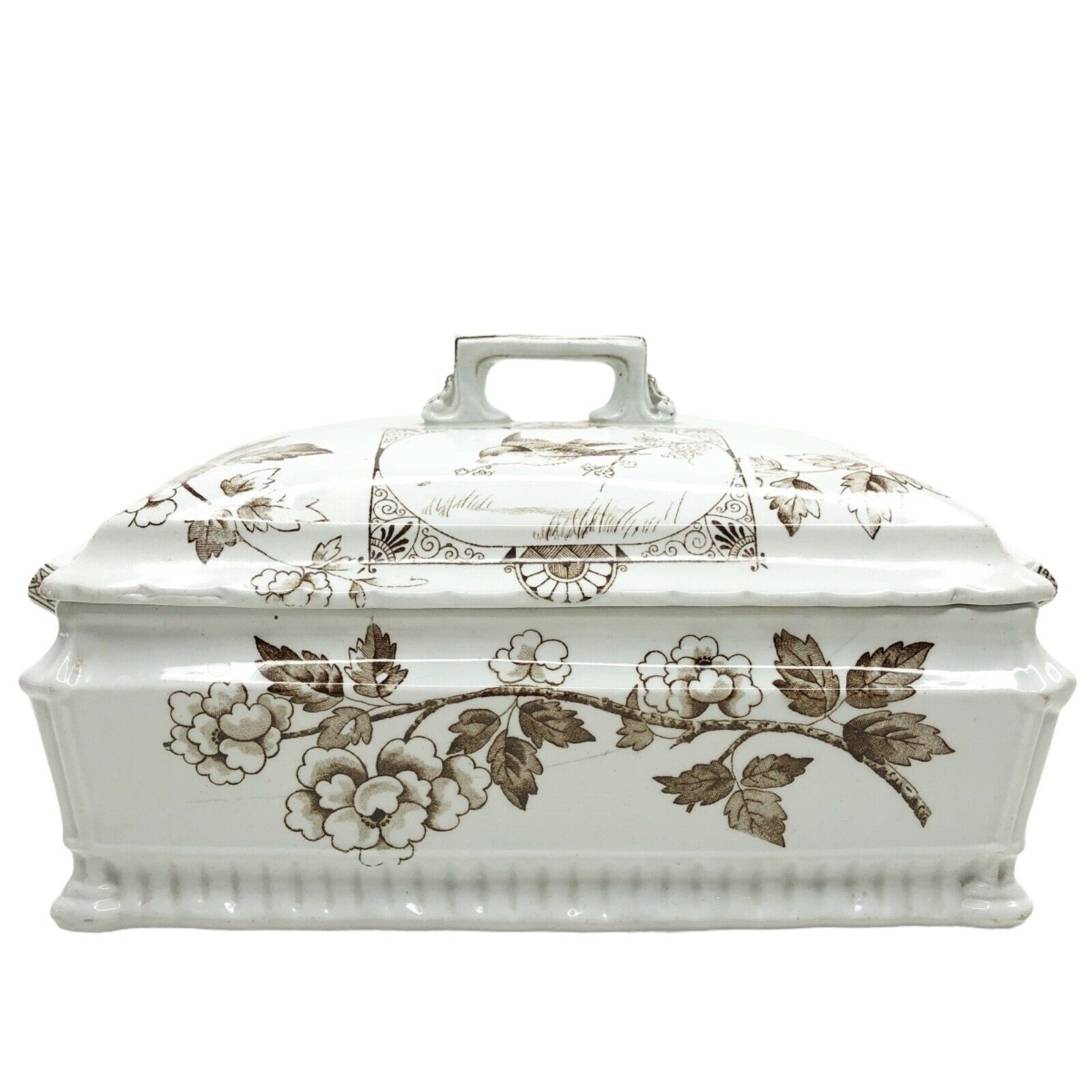 Staffordshire Brown Transferware Lidded Tureen VICTORIA Wileman Foley ...