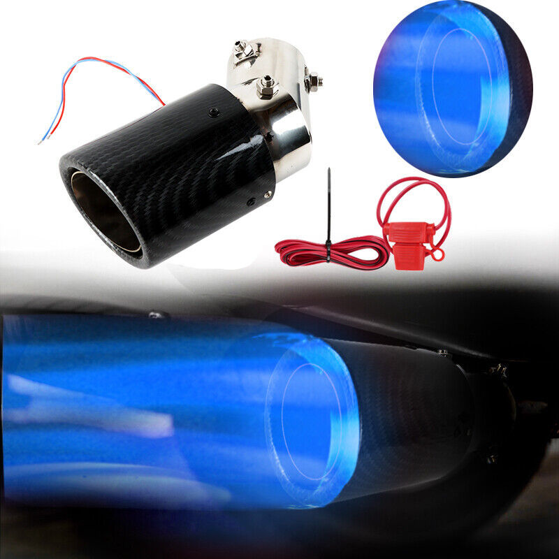 2.5'' Blue LED Light Inlet Carbon Fiber Stainless Steel Exhaust Muffler ...