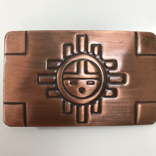 Vintage Chambers Antique Copper Aztec Sun God Rectangular Belt Buckle ...