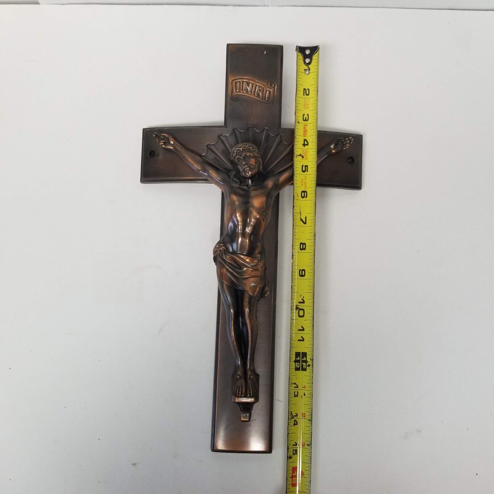 16" Crucifix Funeral Casket Jesus on Cross Curved Back Metal Crucifix ...