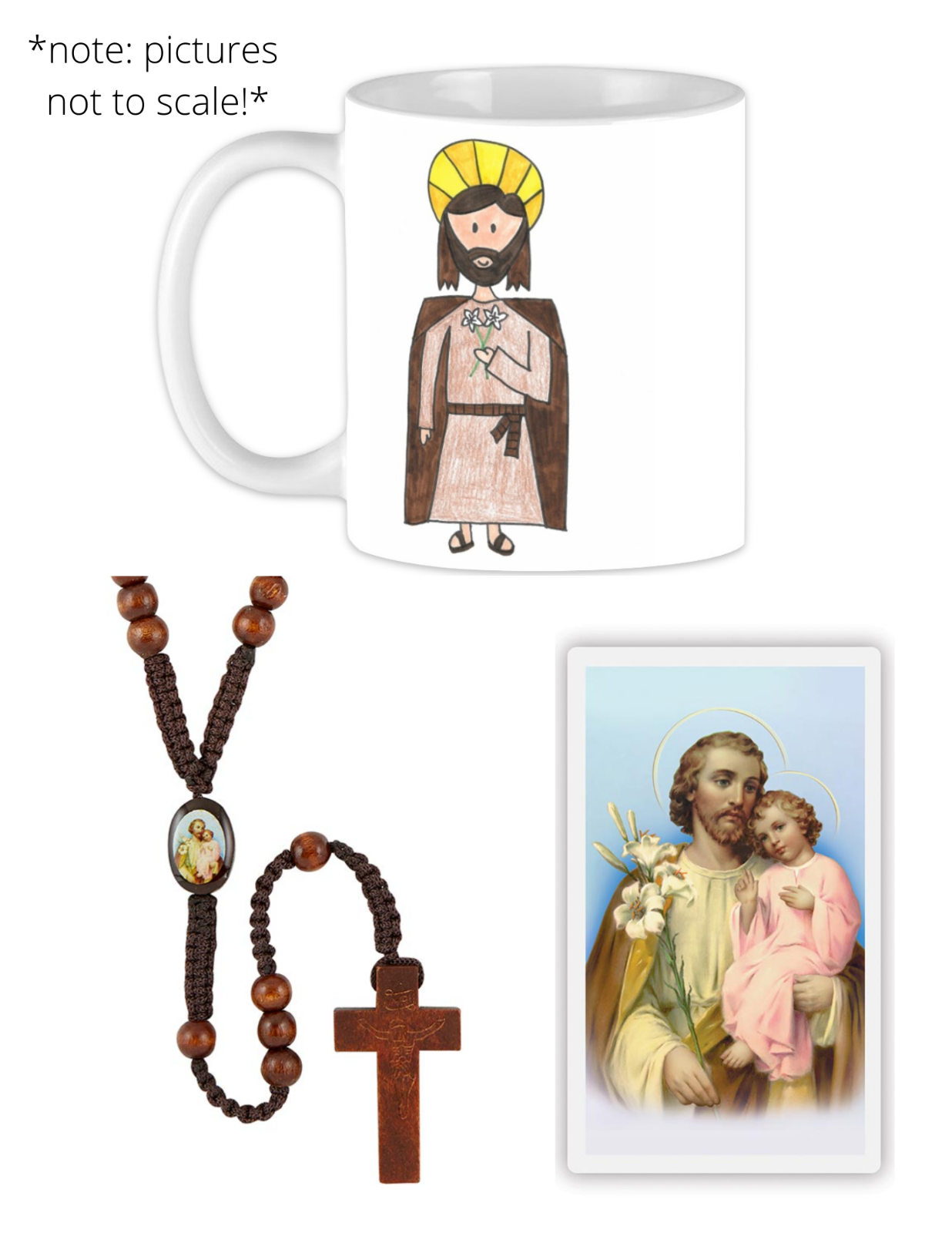 St. Joseph Gift Set- Coffee Mug, Brown Wood Cord Rosary & Laminated ...