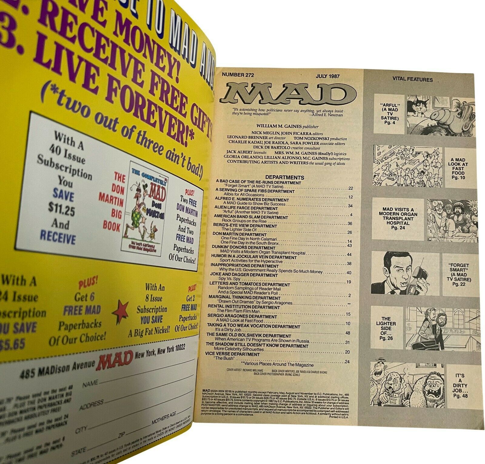 Mad Magazine #272 July 1987, ALF - Everything Else