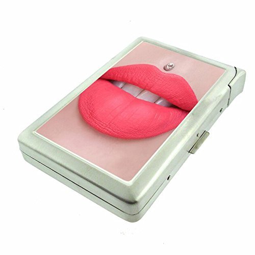 Pink Lips Em1 Hip Silver Cigarette Case With Built In Lighter 4.75" X 2 ...