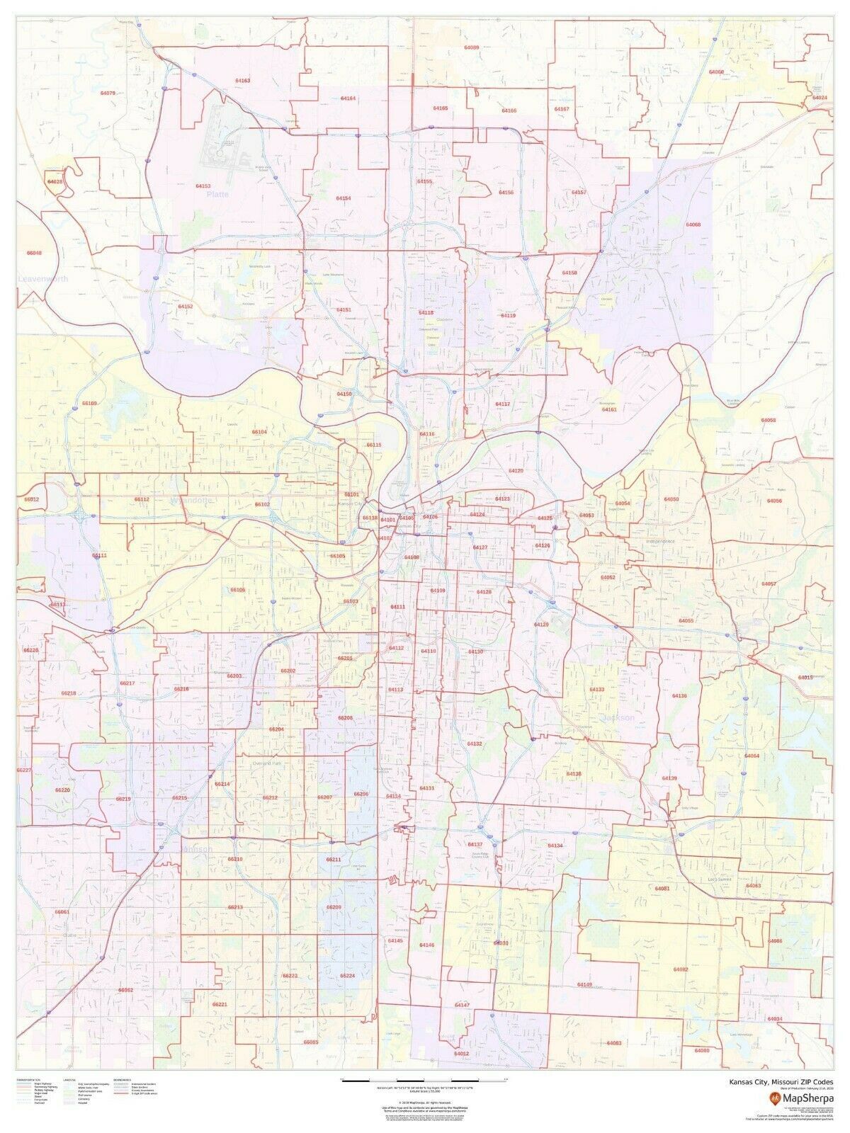 Kansas City, Missouri ZIP Codes Laminated Wall Map (MSH) - Maps & Atlases