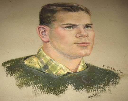 Framed Portrait Signed Kerr Color Pencil Drawing Paint - Art