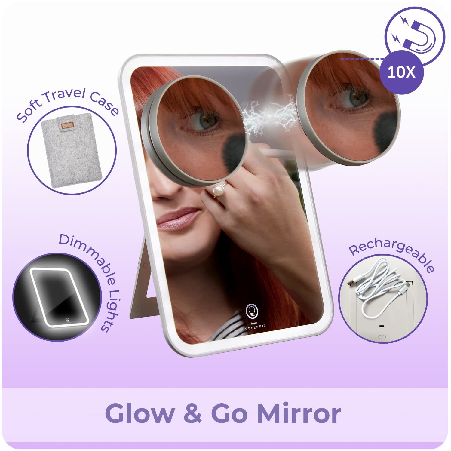 The Stylpro Makeup Vanity Mirror Features A Magnetic 10X Magnifying ...