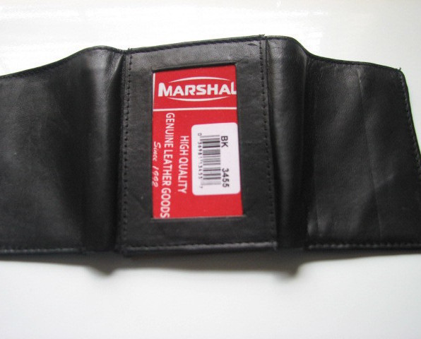 Genuine Leather Marshal Men's Trifold Wallet - Black - Wallets