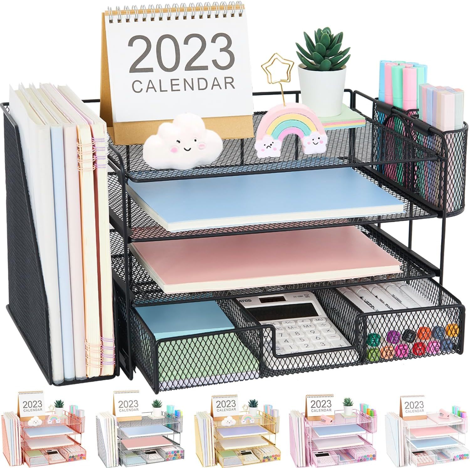 Document Holder 5 Section Mesh File Organizer - Steel Desktop Document ...