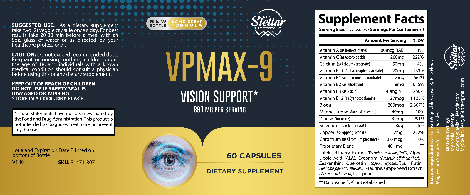2 Pack VPMAX-9, salud de los ojos y apoyo visual-60 Cápsulas x2 ...