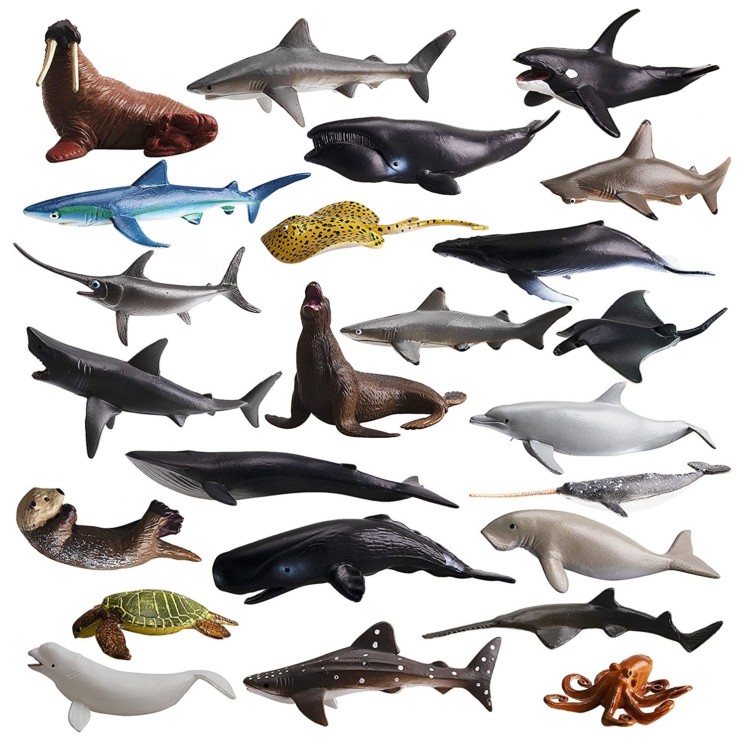 24Pcs Mini Sea Animal Figures, Realistic Ocean Animals Figurines Cake ...
