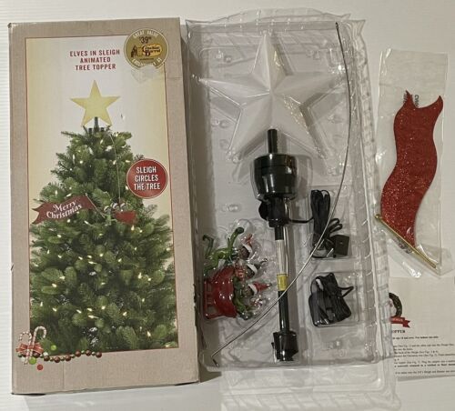 Cracker Barrel Black ELVES in SLEIGH Rotating Tree Topper Star Mr ...