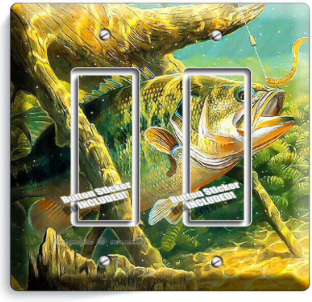 LARGEMOUTH BASS LURE LAKE FISHING LIGHT SWITCH 2 GFCI PLATE LOG CABIN ...