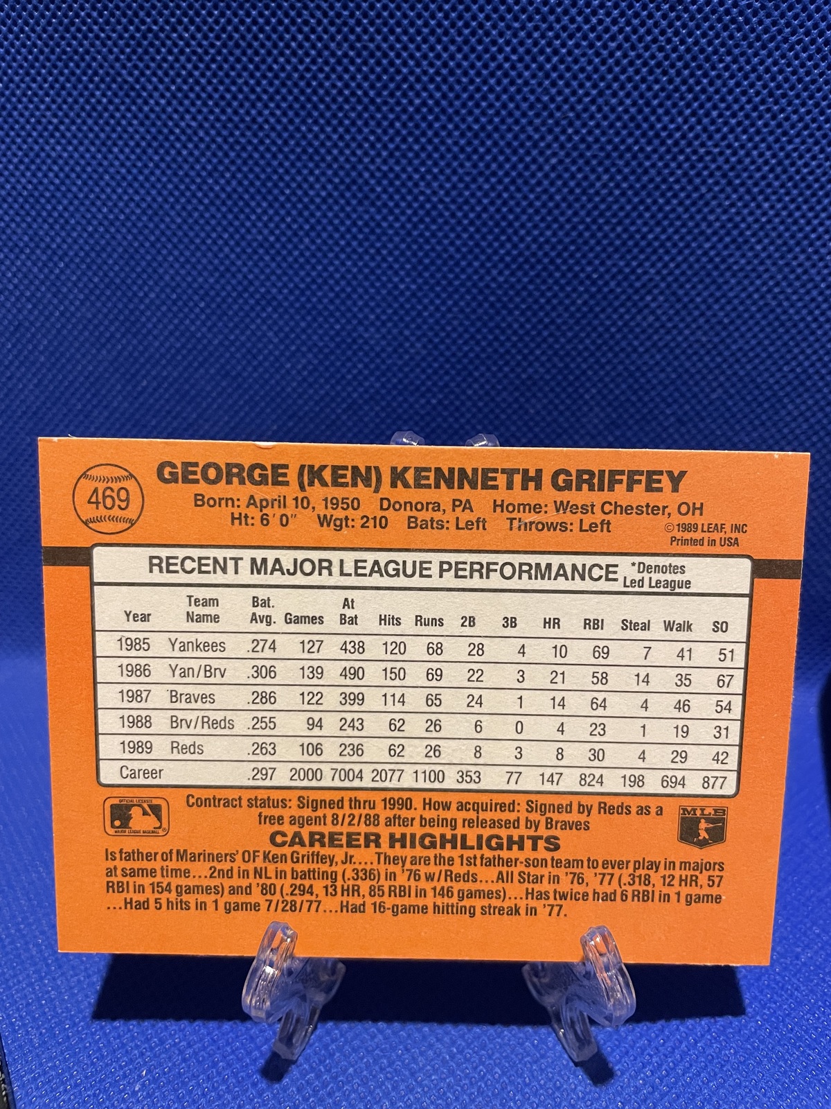 Ken Griffey # 469 1990 Donruss Baseball Card error - Toys & Hobbies