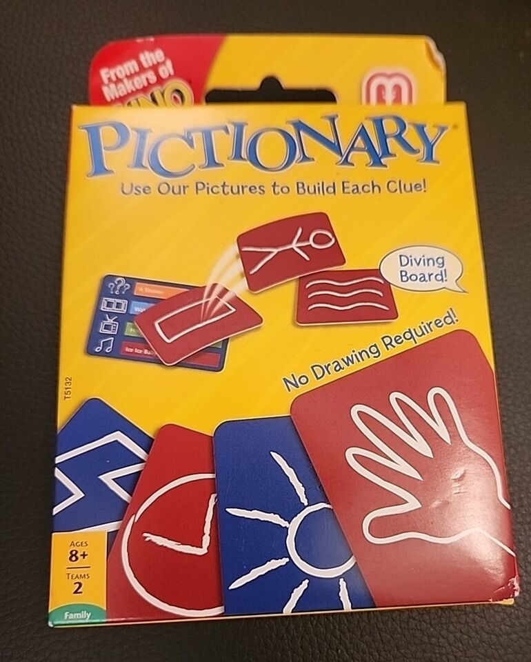 PICTIONARY Family Card Game Travel Size Take Along 2 Teams Age 8+ from ...