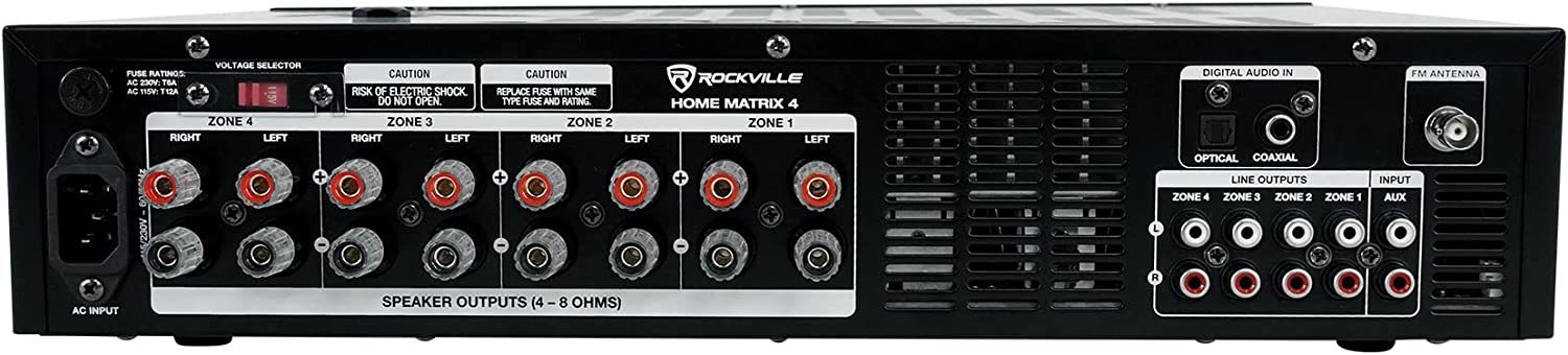 Rockville Home Matrix 4 Zone 8 Channel 600W Multi Room/Source Receiver ...