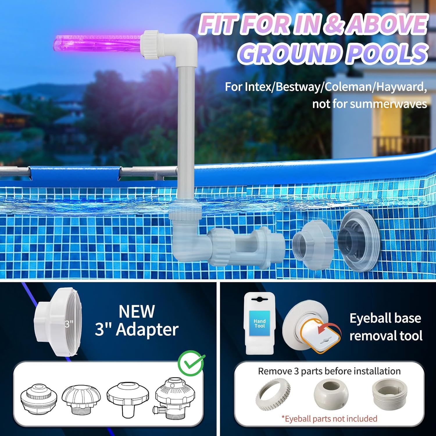 7 Color LED Light Swimming Pool Fountains for Above Inground Pool ...
