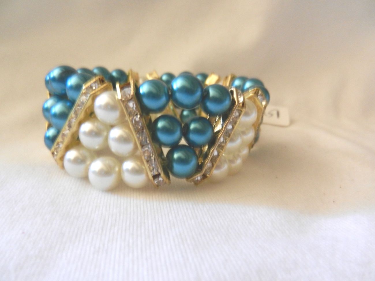 New Tripe 3 row Charming Beads Stretch Rhinestones Faux Pearl Bracelet ...